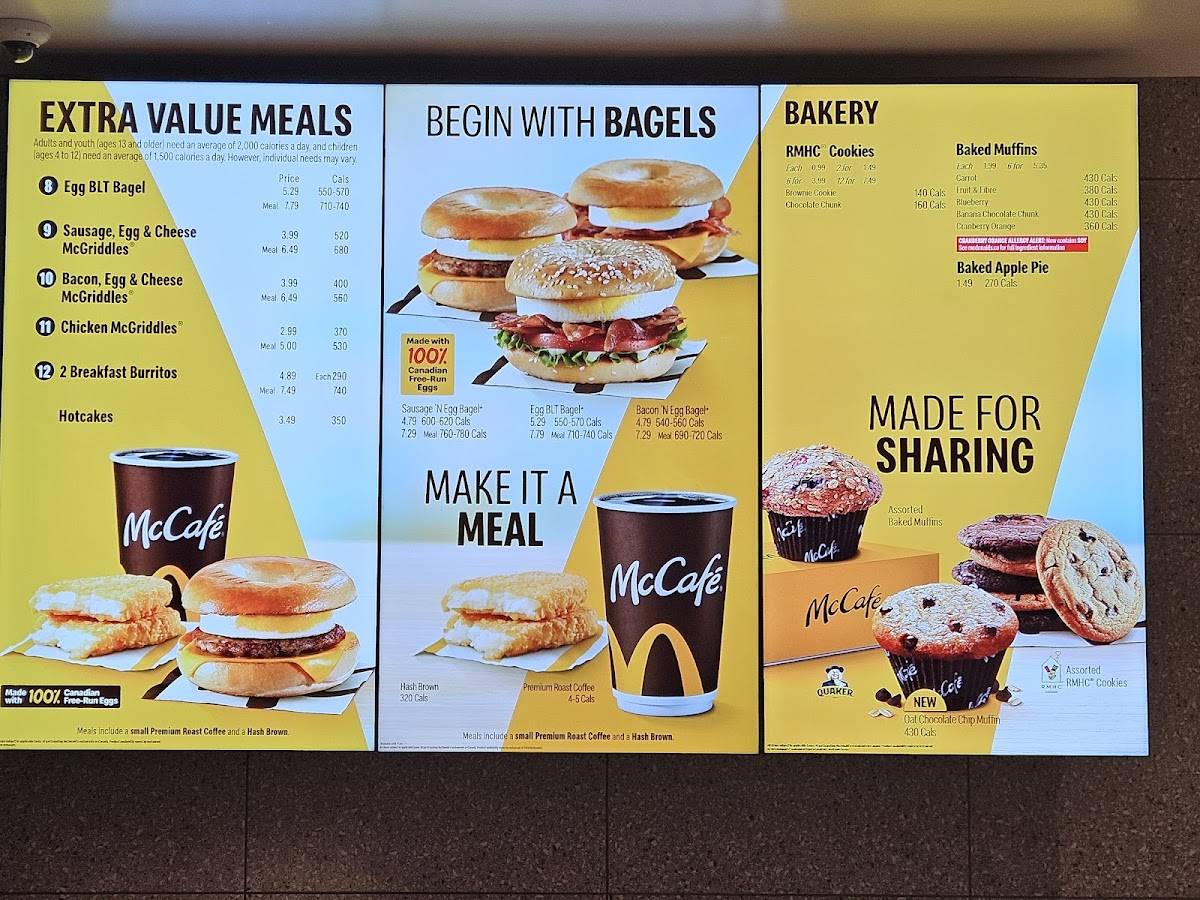 Menu at McDonald's fast food, Regina, 6210 Rochdale Blvd