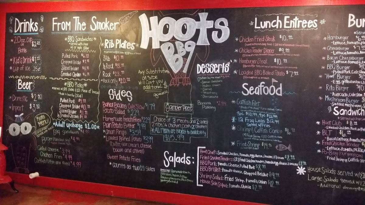 Menu at Hoot's BBQ & Steaks, McGehee