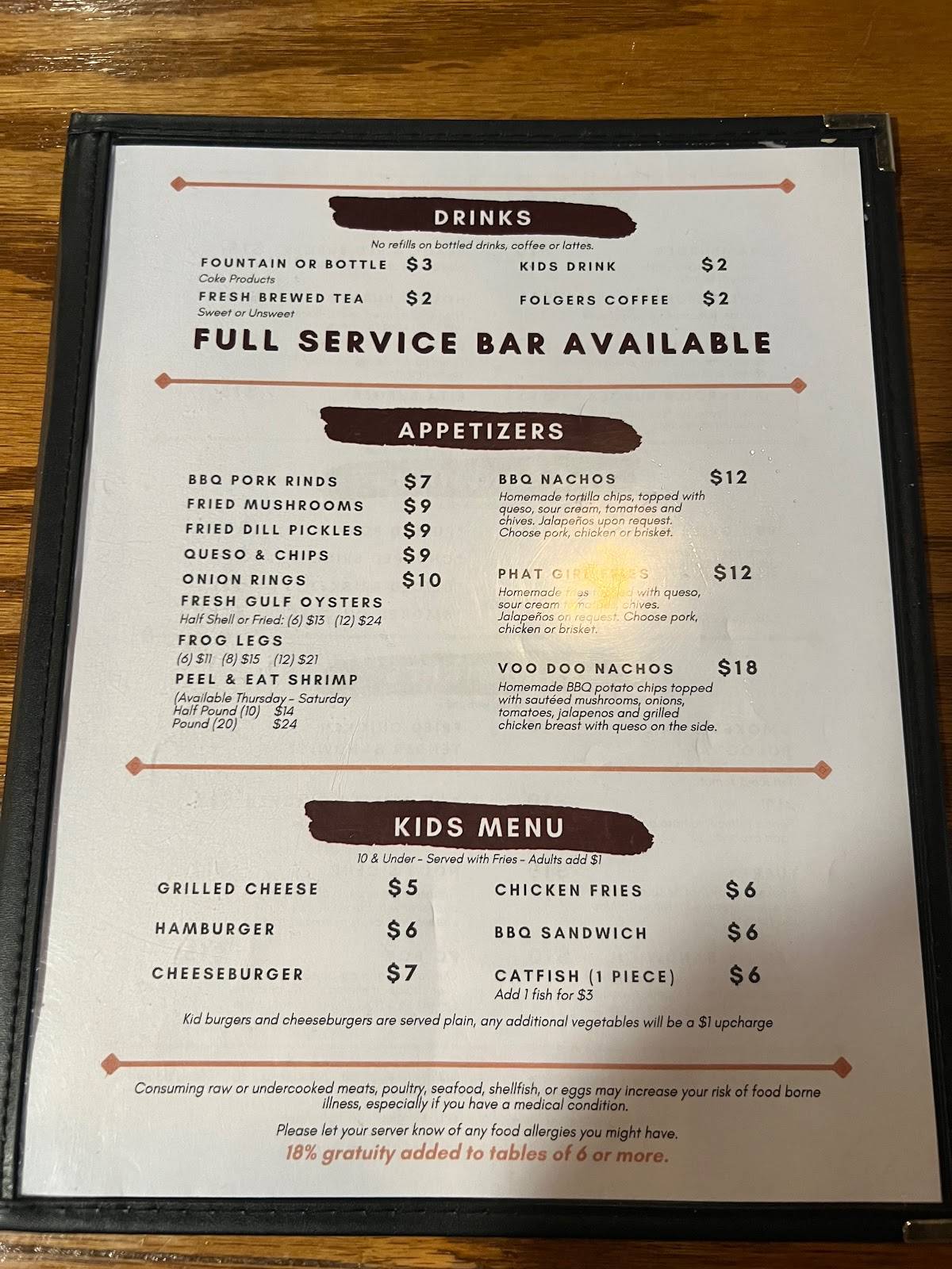 Menu at Hoot's BBQ & Steaks, McGehee