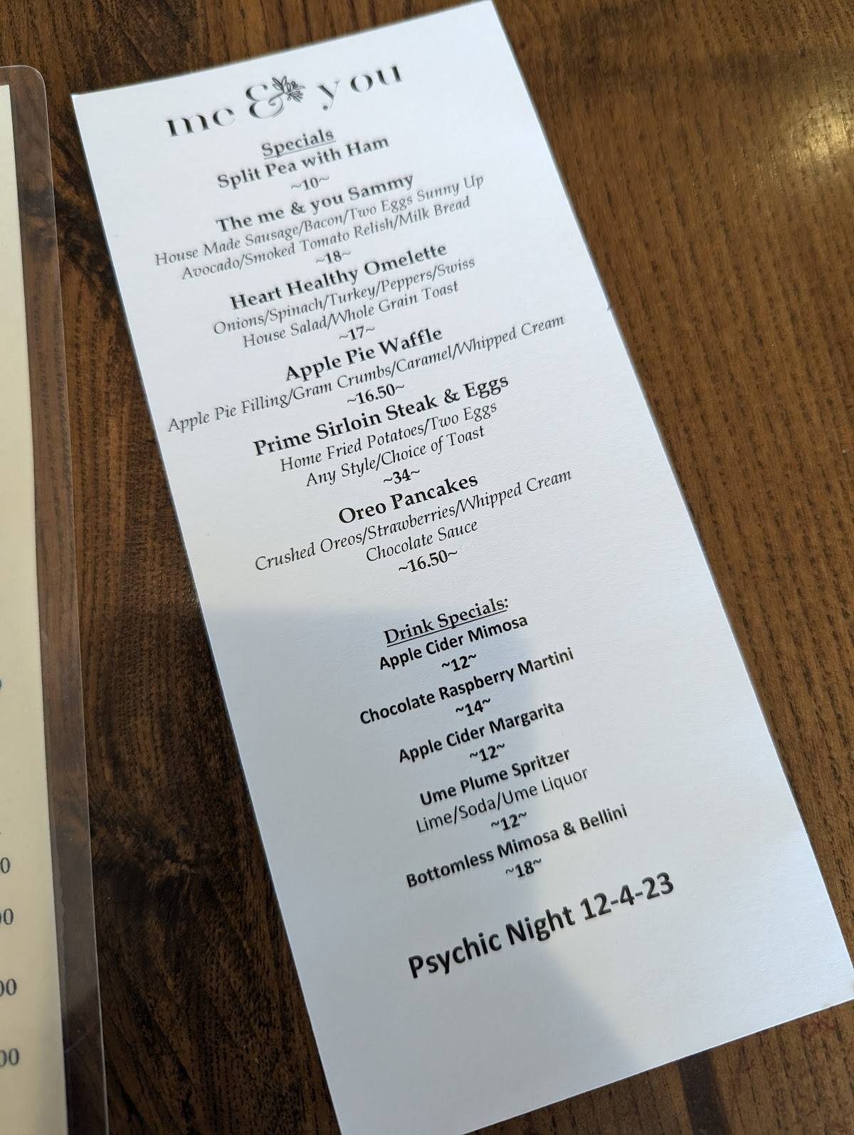 Menu at Me & You Restaurant, Bethpage