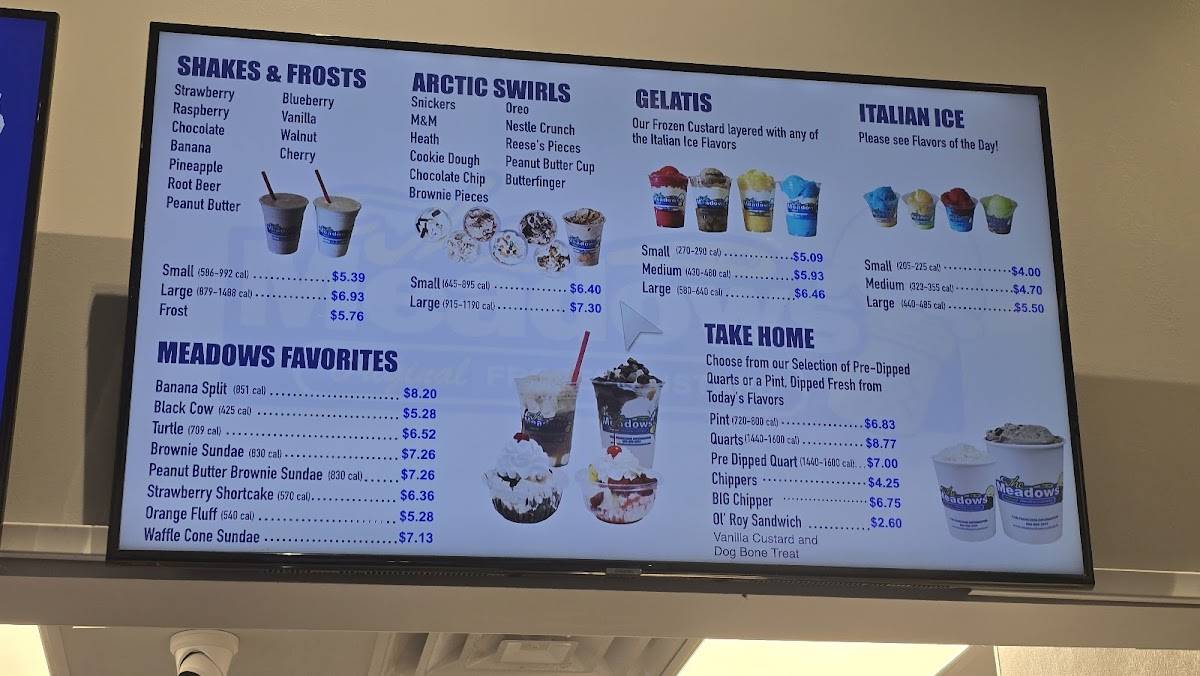 Carta del pub y bar Meadows Original Frozen Custard, New Alexandria