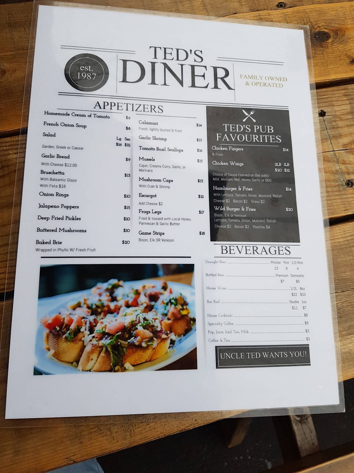 Menu at Ted's Range Road Diner restaurant, Meaford, RR1