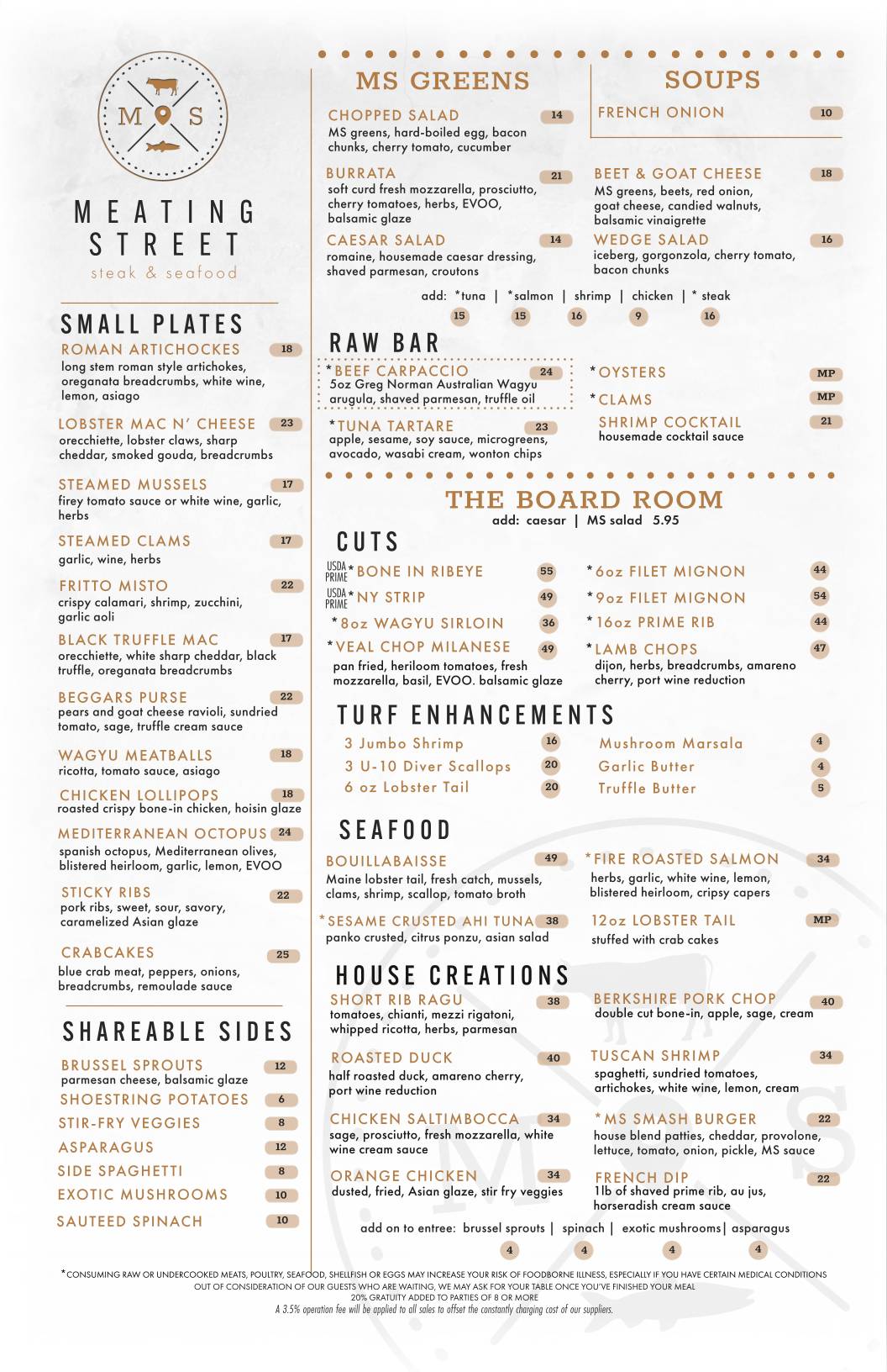 Menu at Meating Street Seafood & Steakhouse, Port St. Lucie