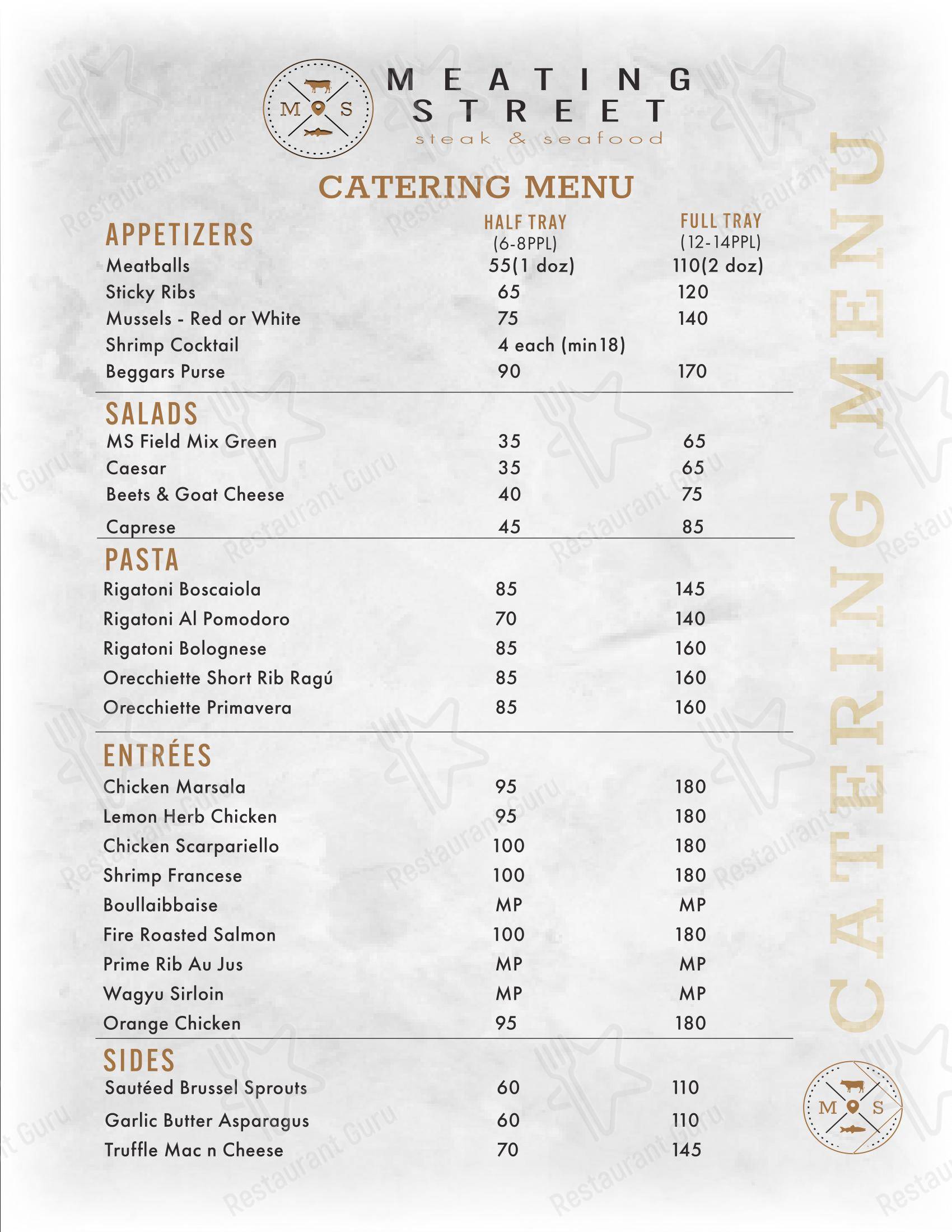 Menu at Meating Street Steak & Seafood steakhouse, Port St. Lucie