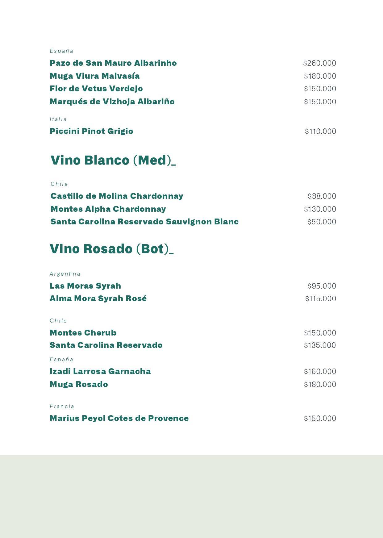 Carta de El Botánico Restaurante, Medellín