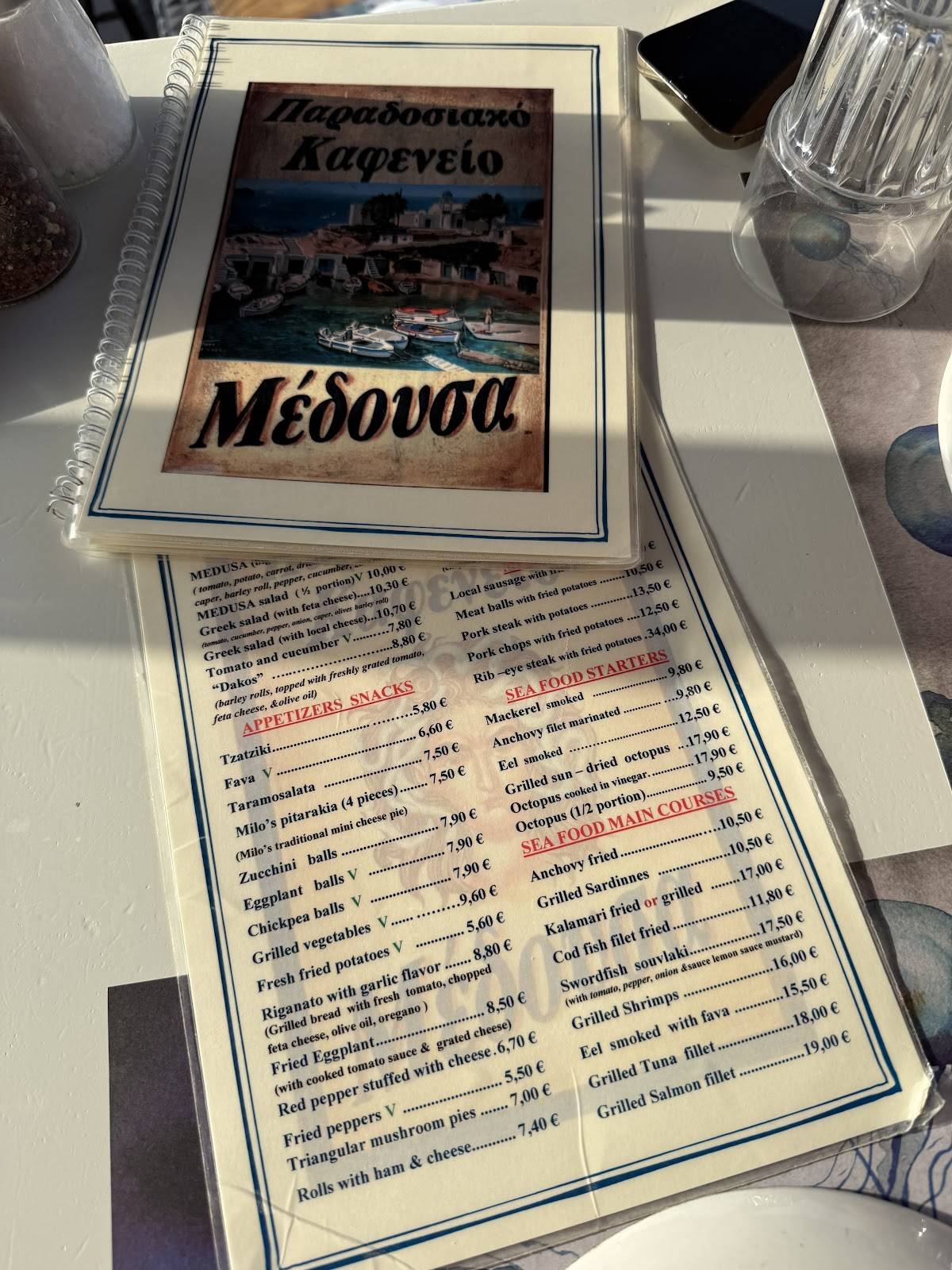Menu at Medusa, Milos