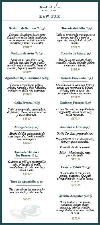Carta de Meet Restaurante, Guadalajara