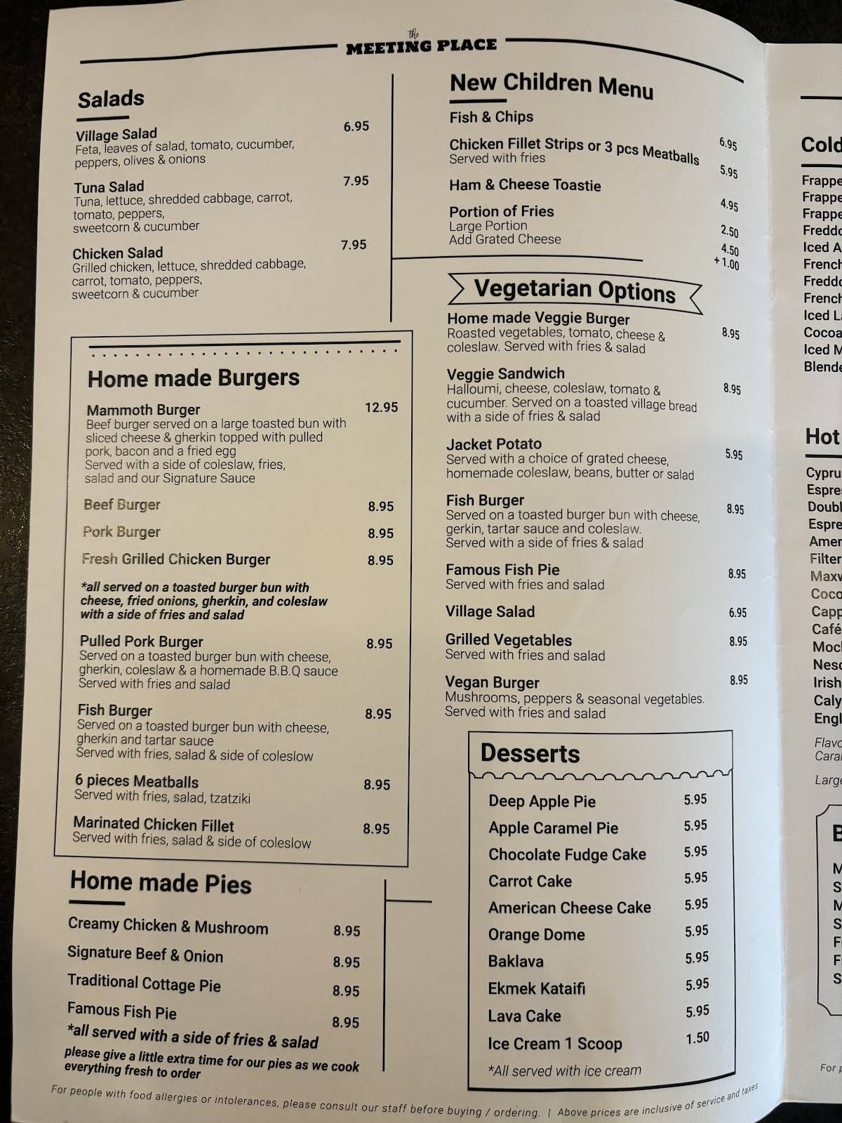 Menu at Meeting place cafe, Kouklia