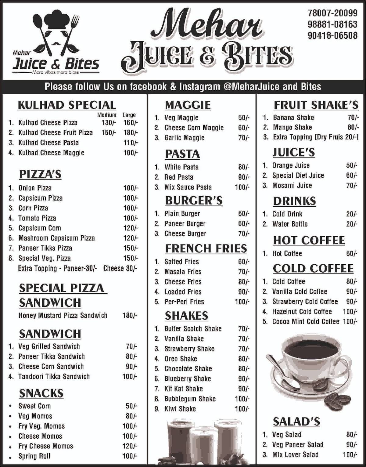 Menu at Mehar Juice And Bites, Hoshiarpur