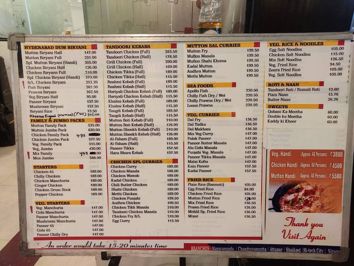 Menu at Mehfil Restaurant, Hyderabad, Nizampet X road