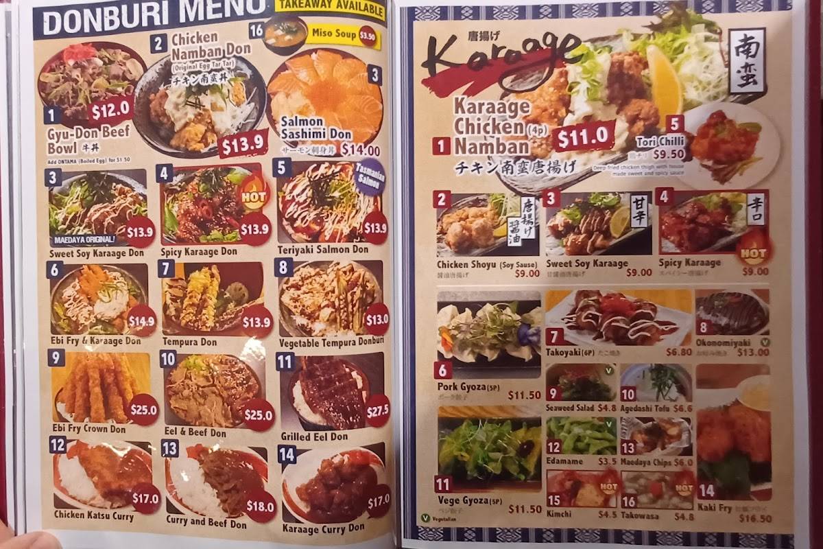 Menu at Udon Izakaya Maedaya restaurant, Melbourne