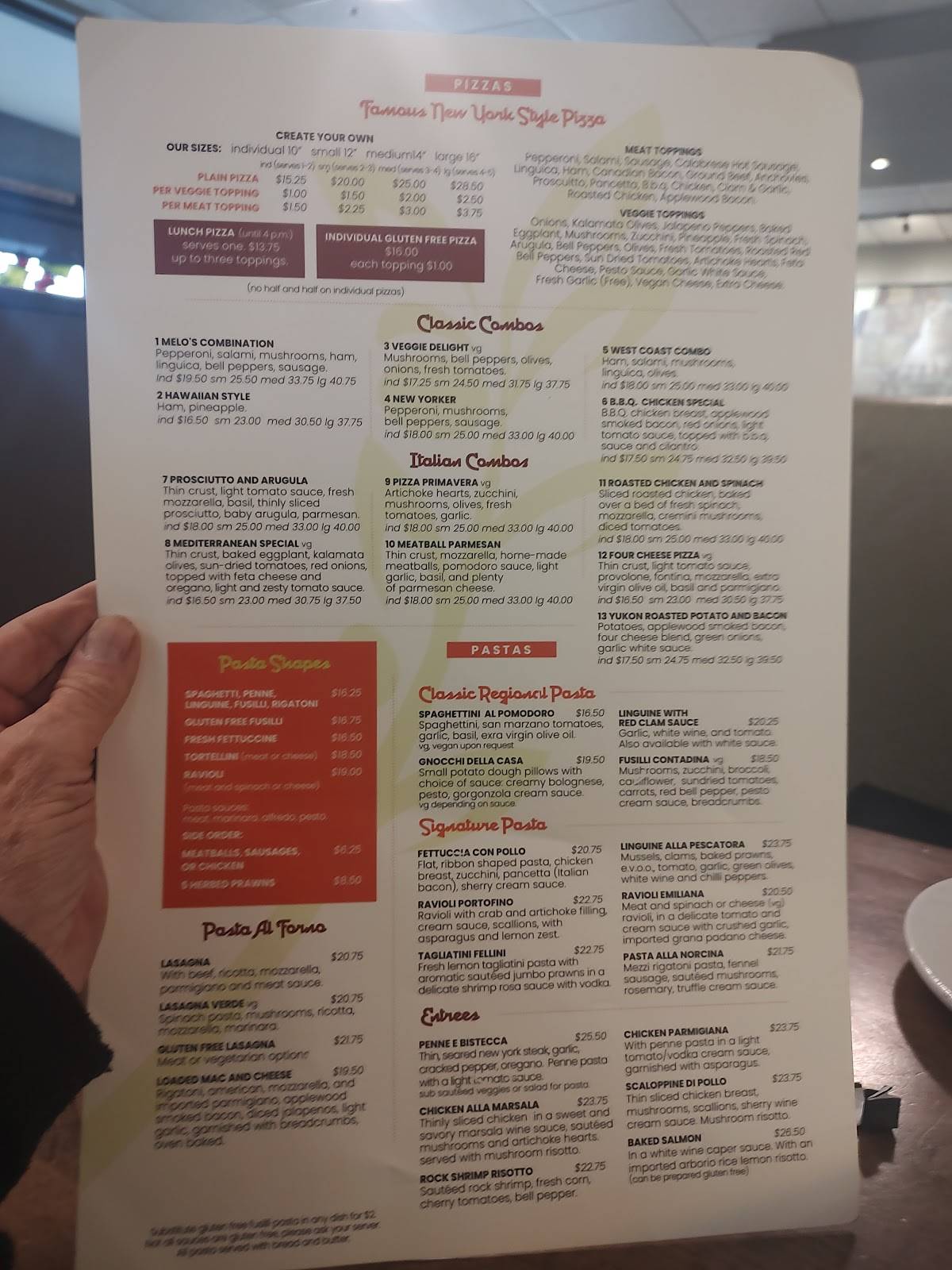 Menu at Melo's Pizza & Pasta Livermore pizzeria, Livermore