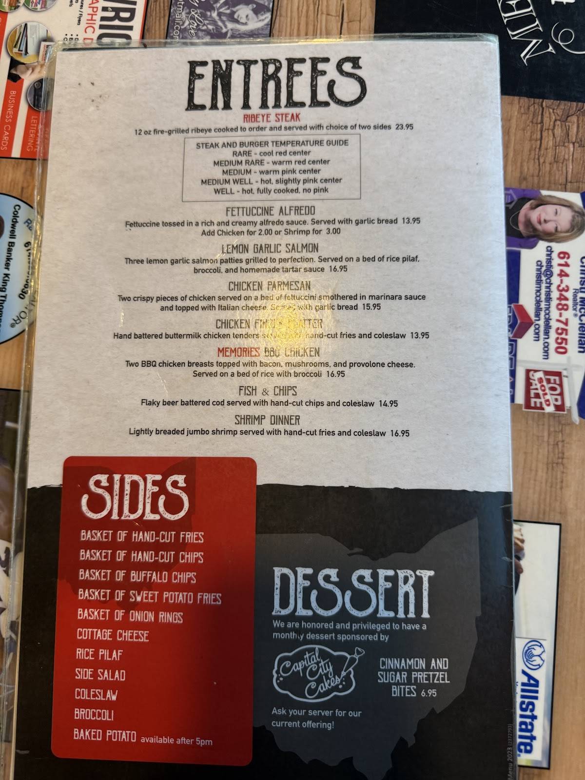Menu at Memories Food & Spirits restaurant, Grove City