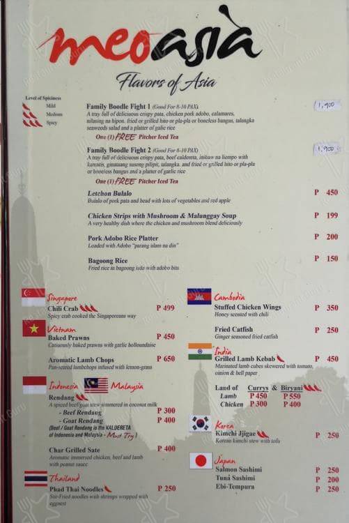 Menu at MeoAsia: Flavors of Asia restaurant, Antipolo