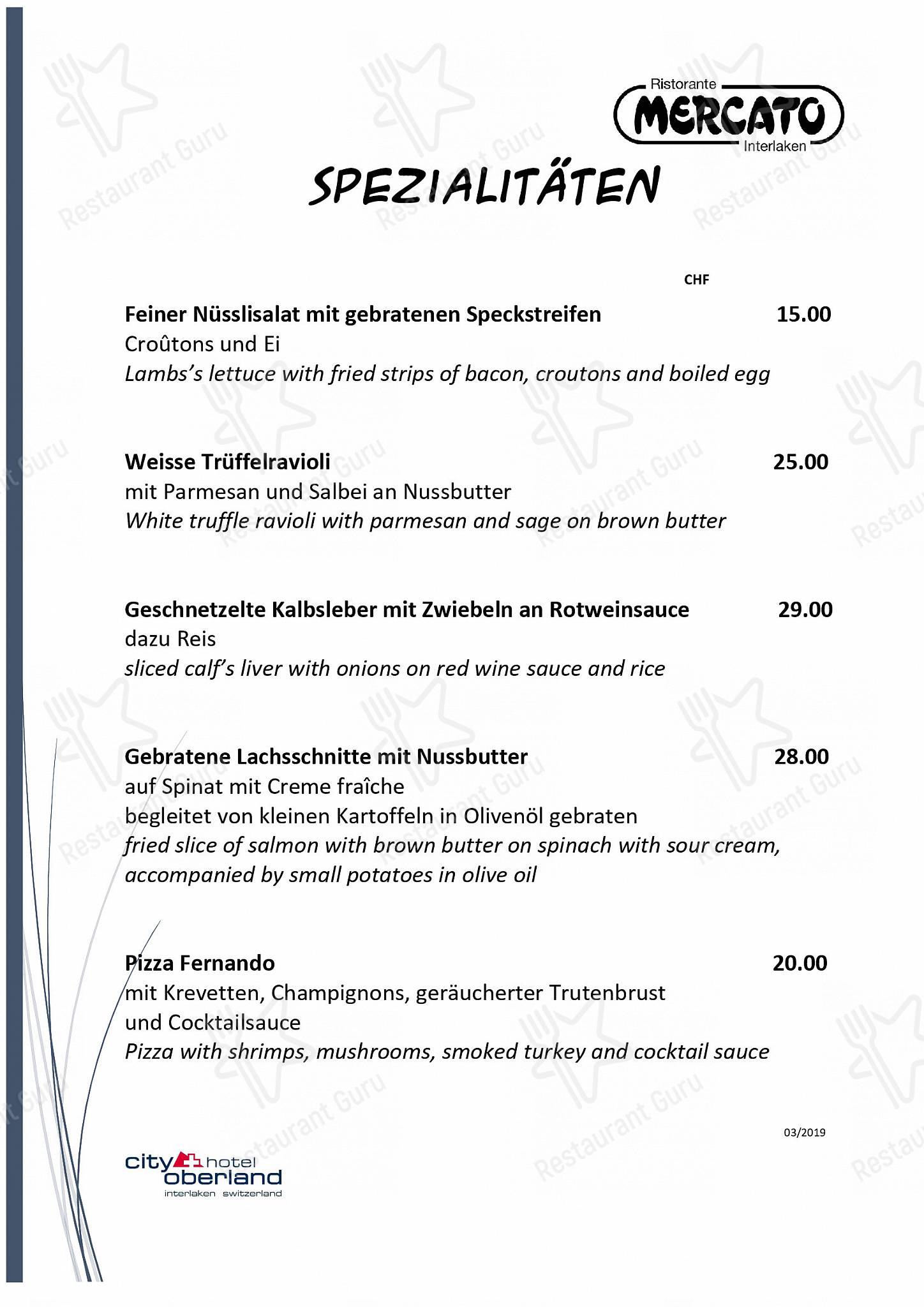 Speisekarte von Mercato, Interlaken