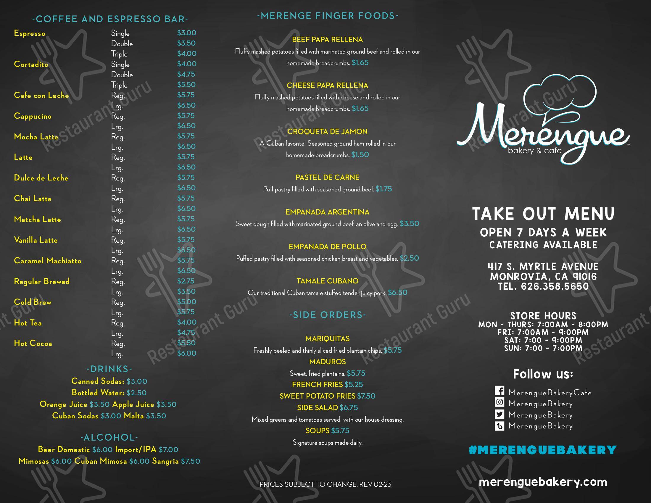 Carta de Merengue Bakery & Cafe, Monrovia