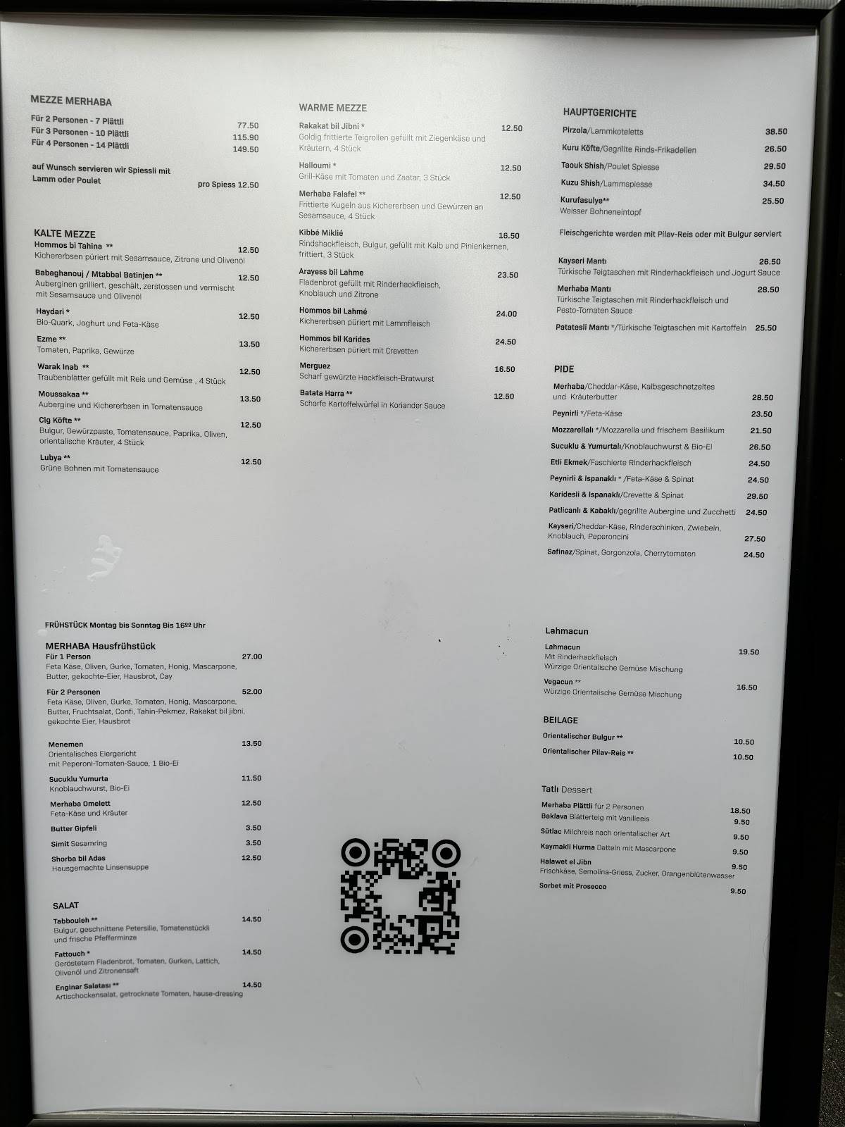 Speisekarte von Merhaba, Basel