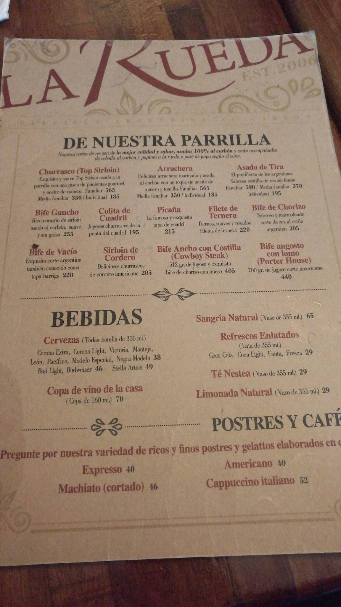 Carta del pub y bar La Rueda, Merida, C. 37 352