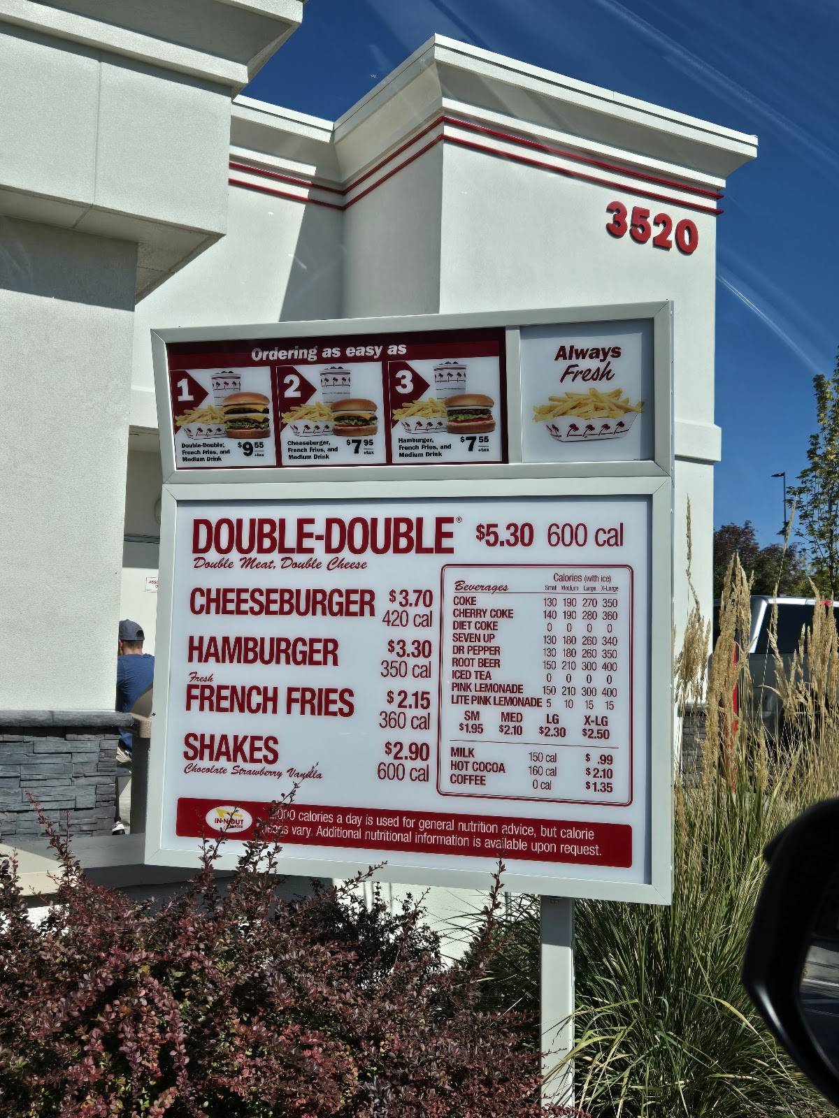 Menu at In-N-Out Burger fast food, Meridian, E Fairview Ave