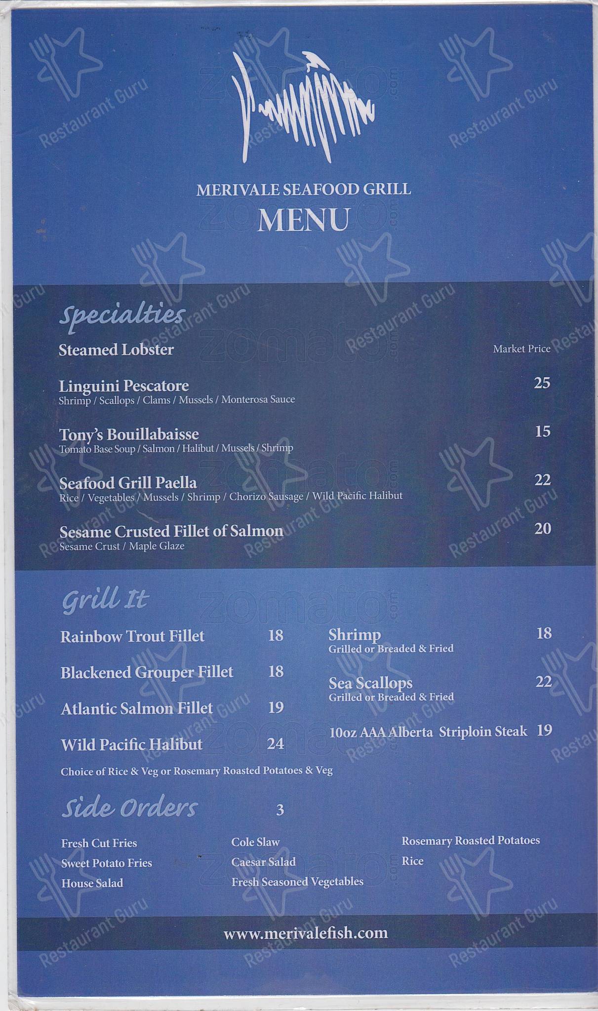 Menu at Merivale Fish Market restaurant, Ottawa, Merivale Rd