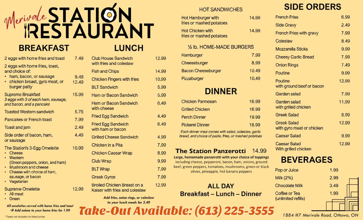 Menu at Merivale Station Restaurant, Ottawa