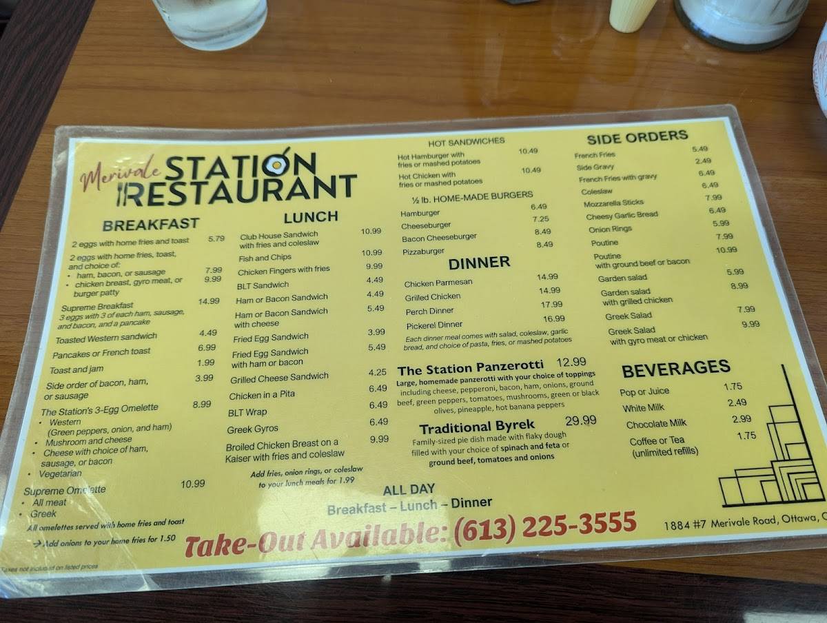 Menu at Merivale Station Restaurant, Ottawa