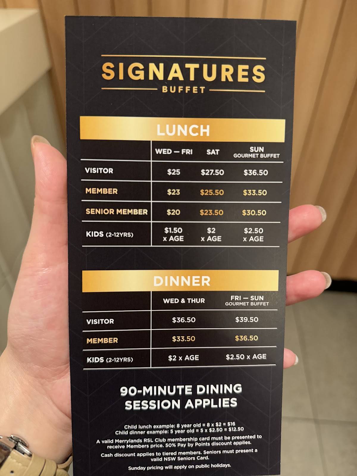 Menu at Signatures Buffet restaurant, Merrylands