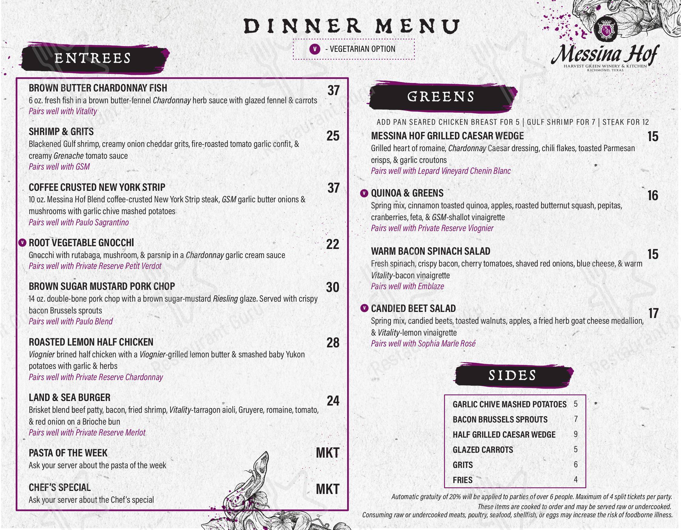 Menu at Messina Hof Harvest Green Winery & Kitchen pub & bar, Richmond ...
