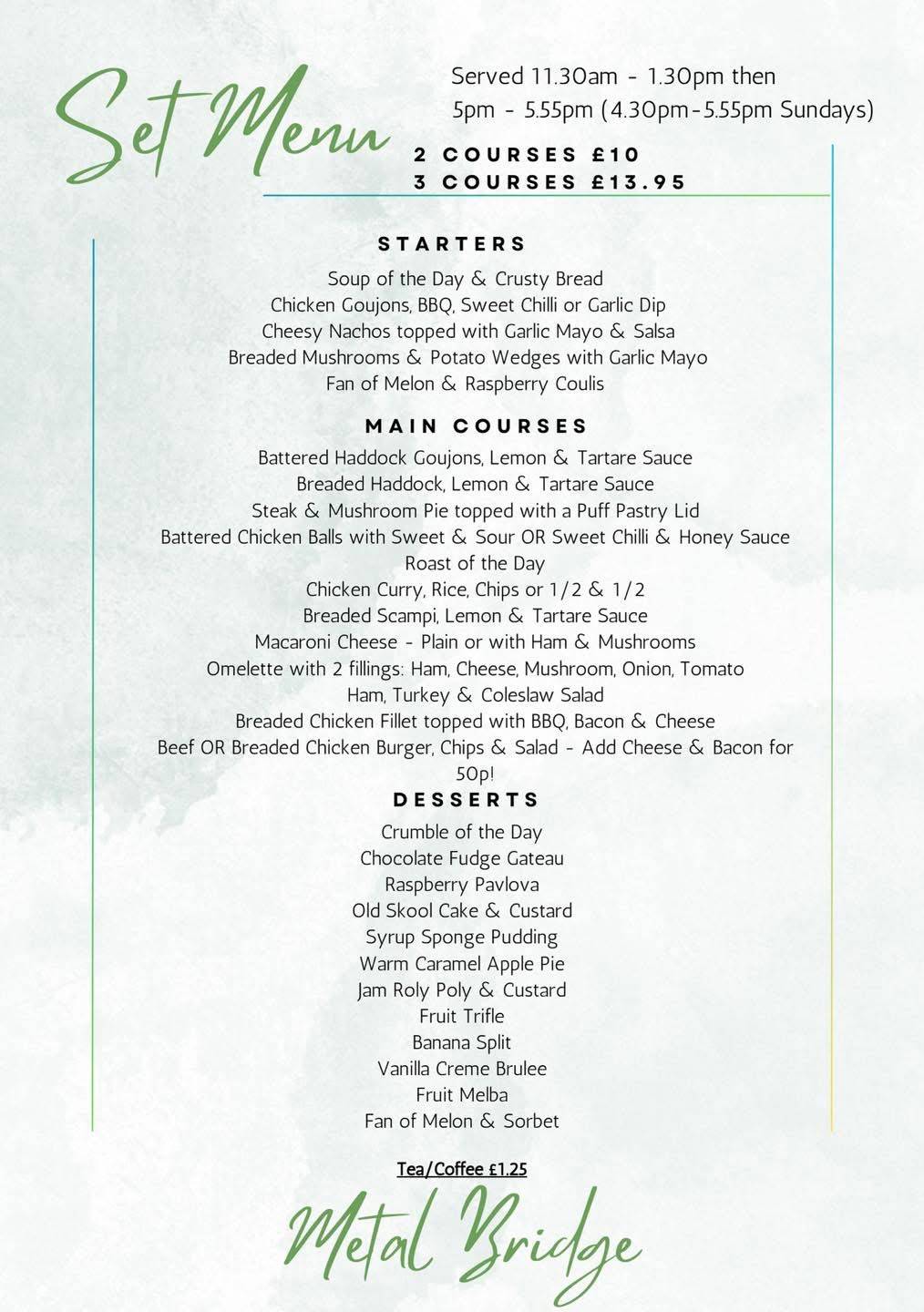 Menu at Metal Bridge Inn pub & bar, Carlisle