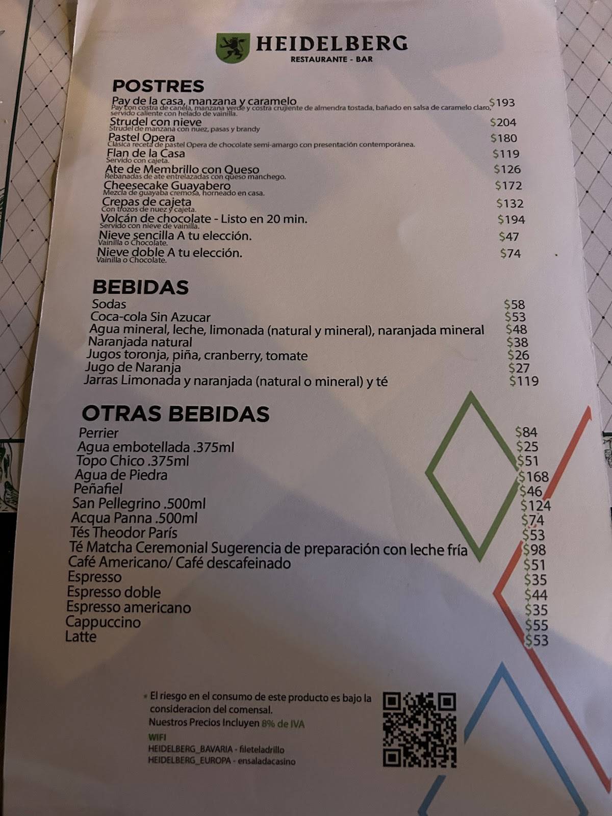 Carta de Heidelberg Restaurante, Mexicali