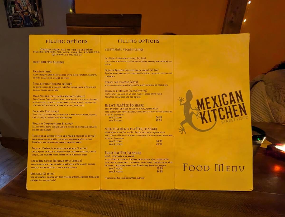 Menu at Mexican Kitchen restaurant, Wickford
