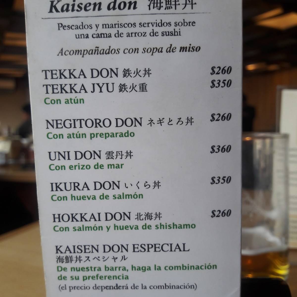 Carta de Restaurante Japones Taro, Ciudad de México, Av. Universidad 1861