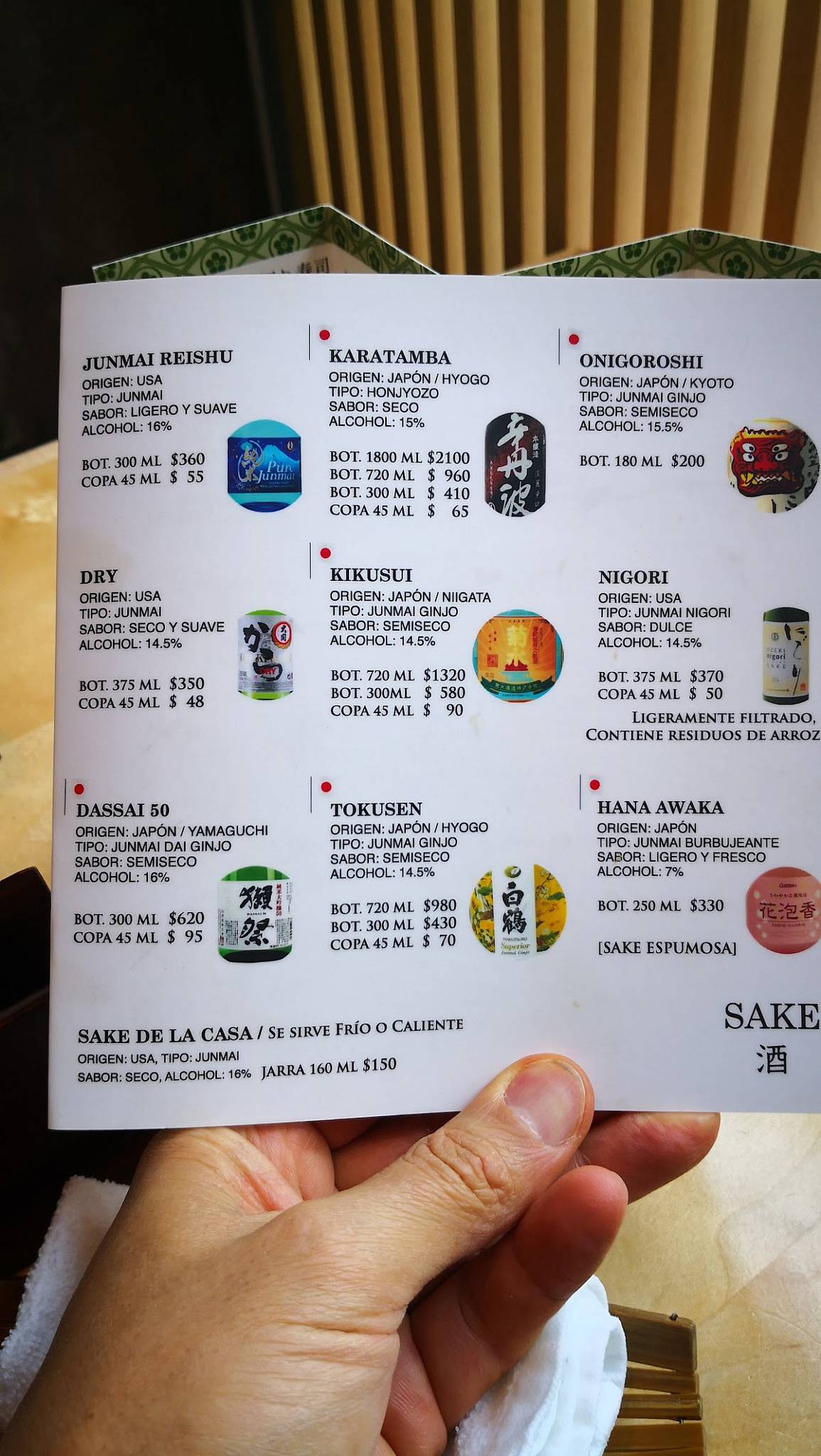 Carta de Restaurante Japones Taro, Ciudad de México, Av. Universidad 1861