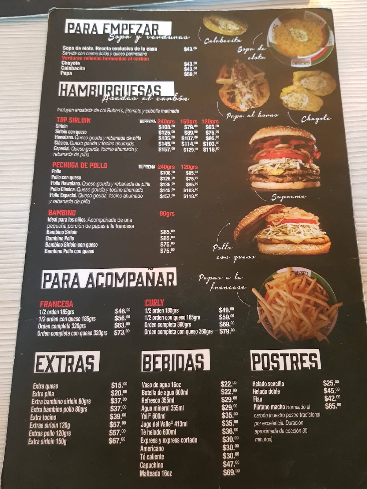 Carta del restaurante Ruben´s Hamburgers Prado Norte, Ciudad del México ...