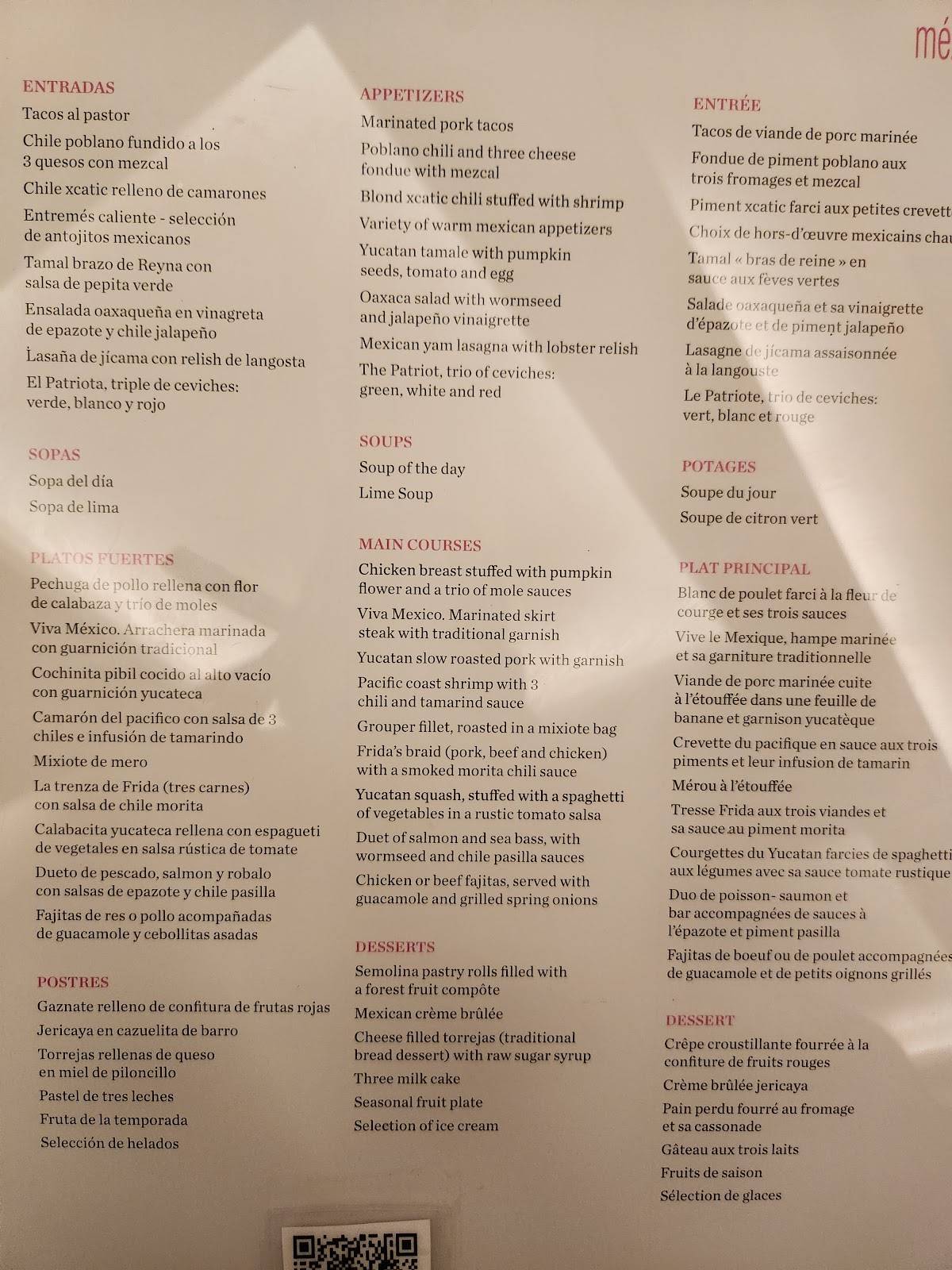 Menu at Mexico Lindo restaurant, Mexico, Barcelo Maya Beach