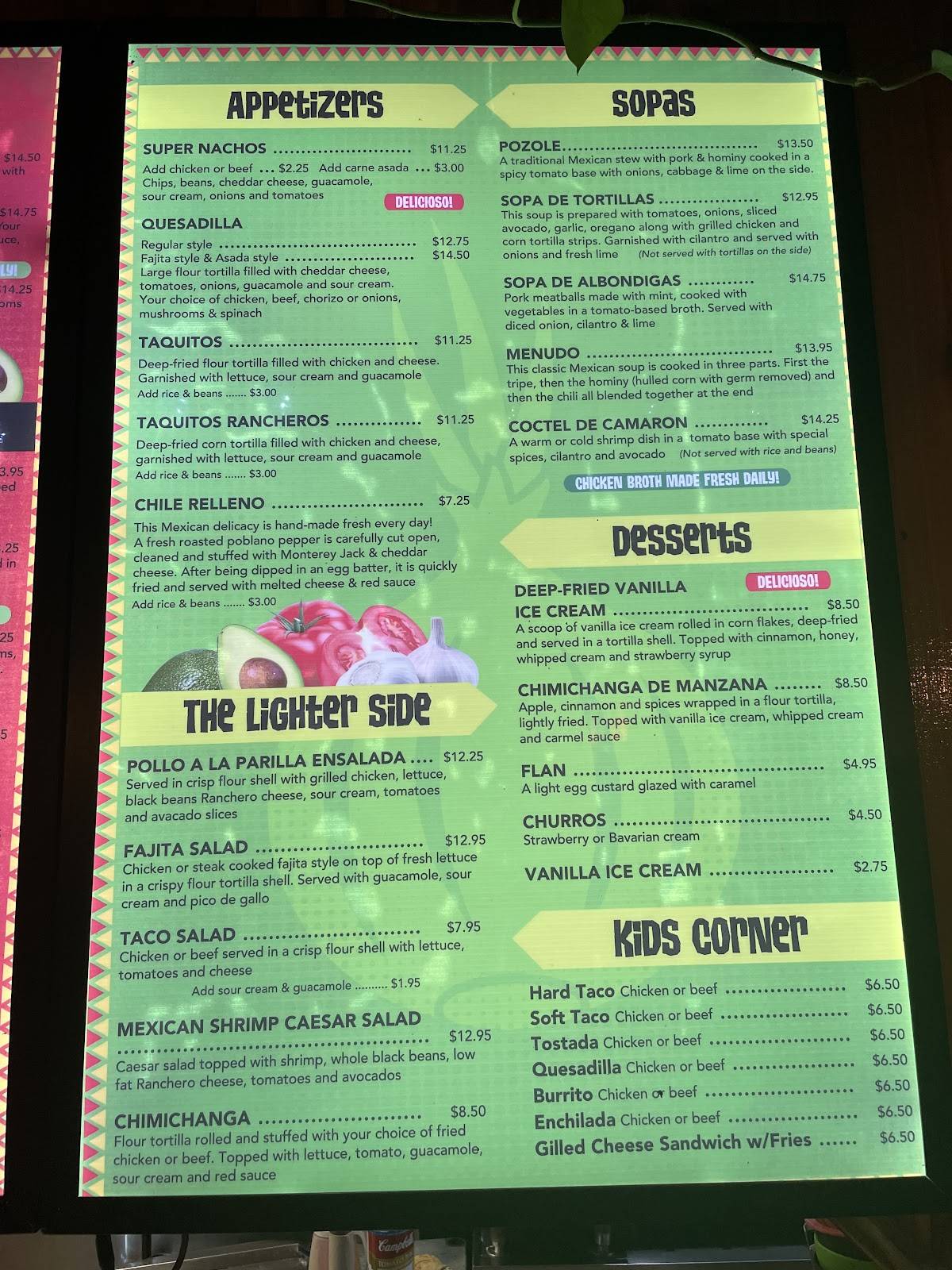 Menu at Mexico Lindo restaurant, Liberty Lake
