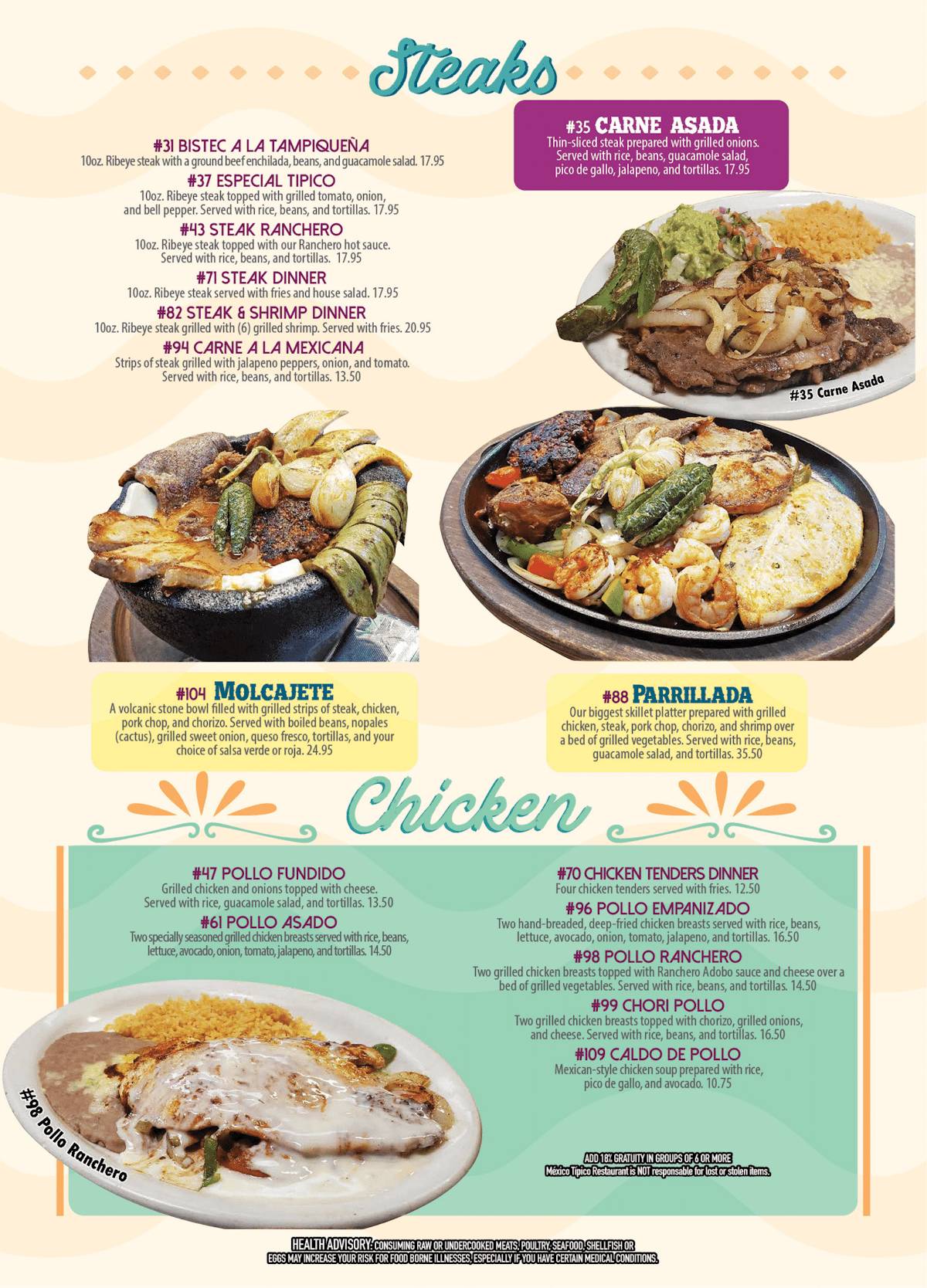 Menu at Mexico Tipico Mexican Restaurant, Prattville, E Main St