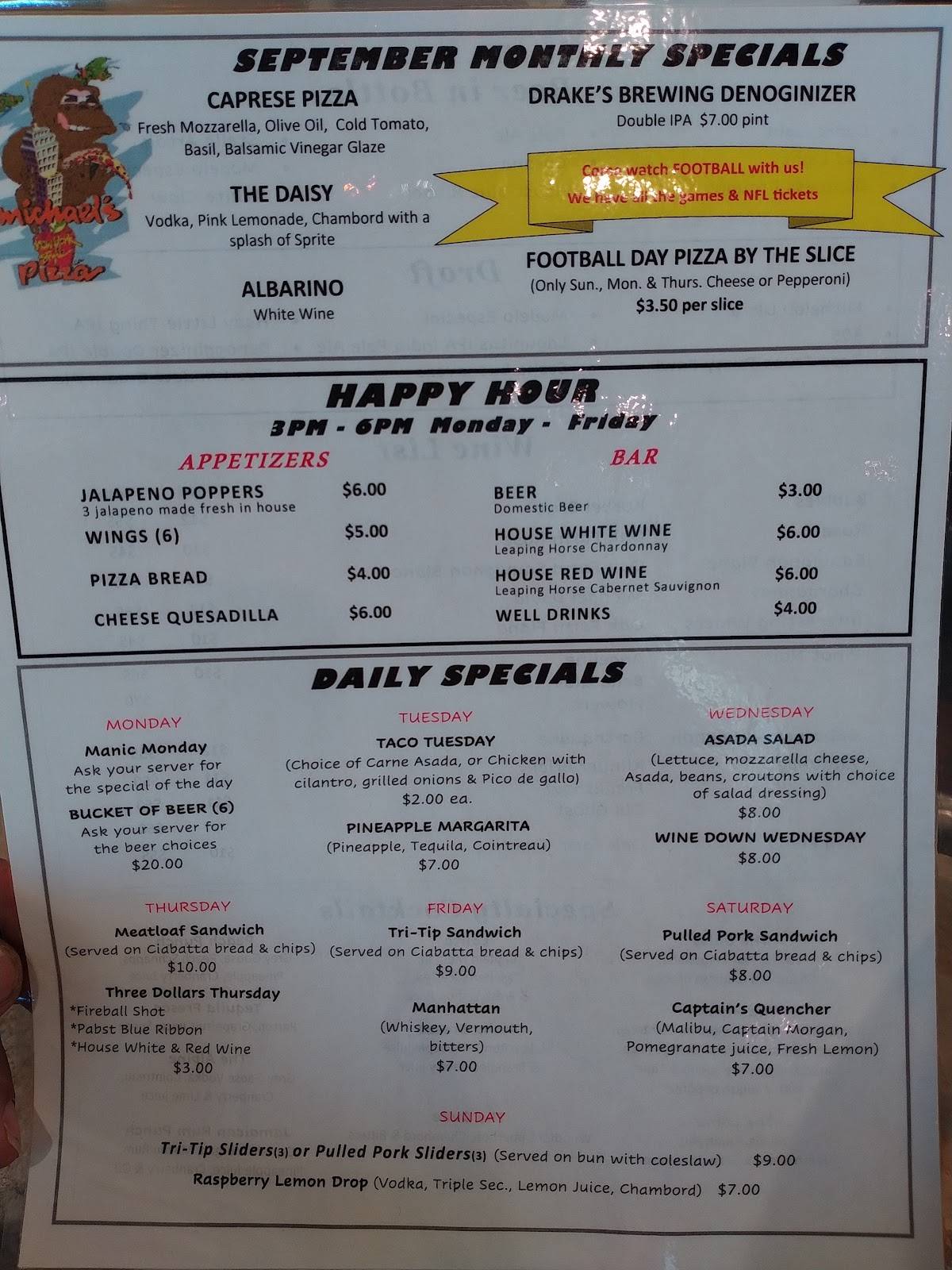 Menu at Michael's New York Style Pizza pub & bar, Stockton