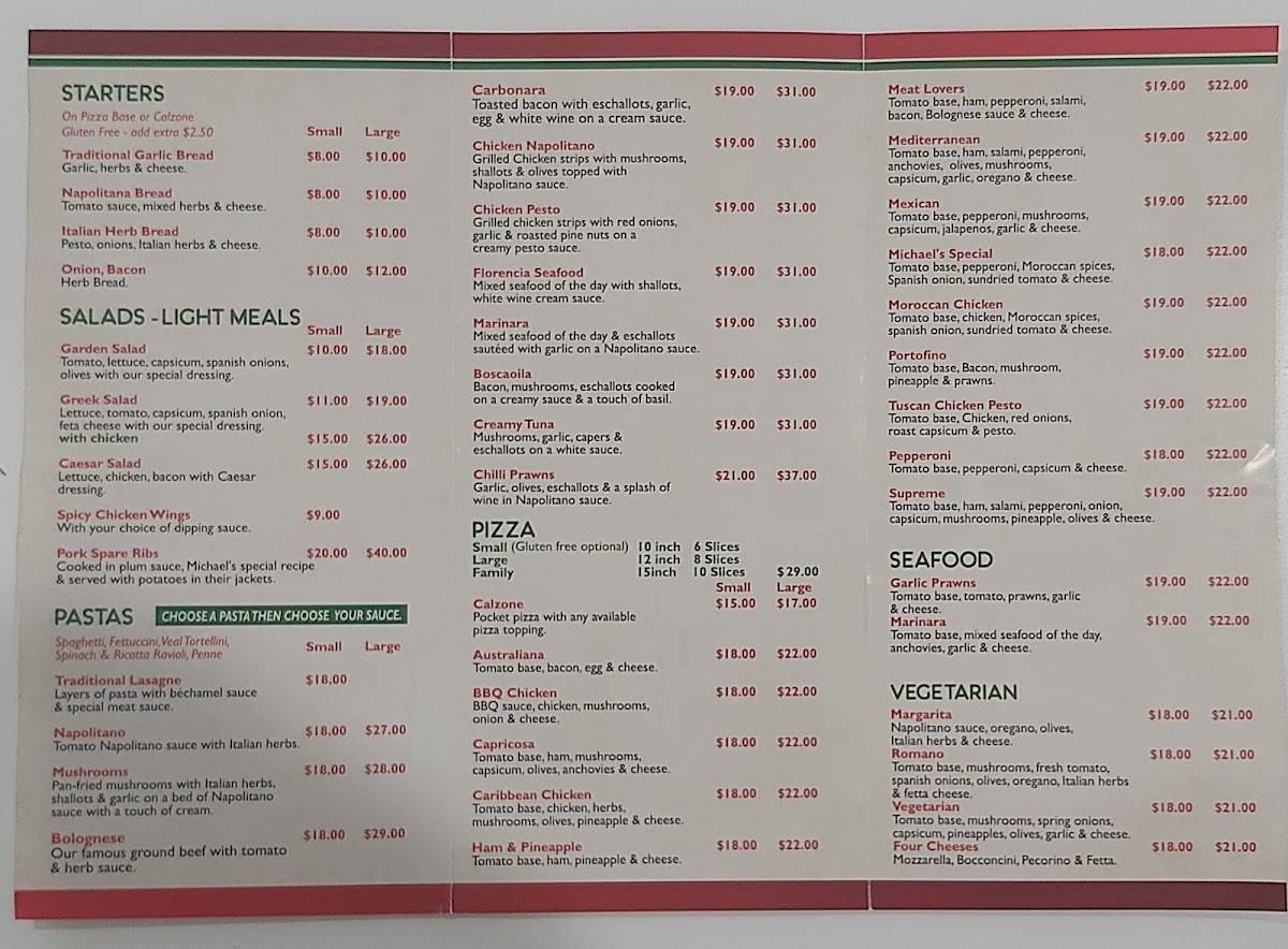 Menu at Michael's Pizza pizzeria, Eight Mile Plains, 17/218 Padstow Rd