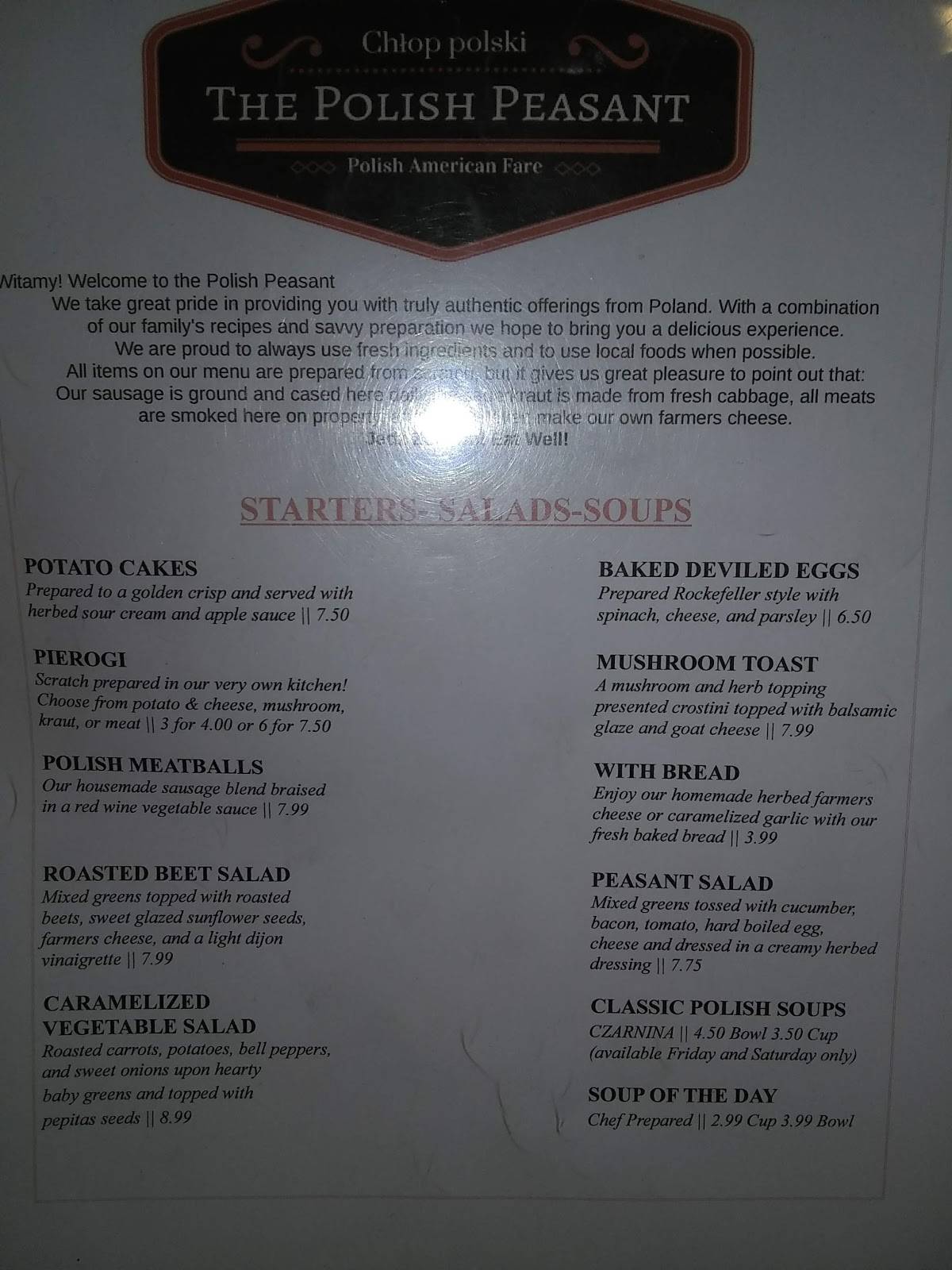 Menu at Kolasa’s Restaurant (The Polish Peasant), Michigan City