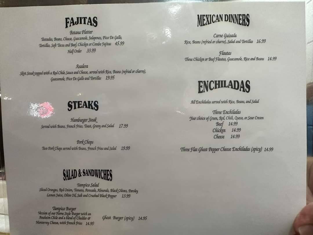Menu at EL CAPITÁN restaurant, Midland