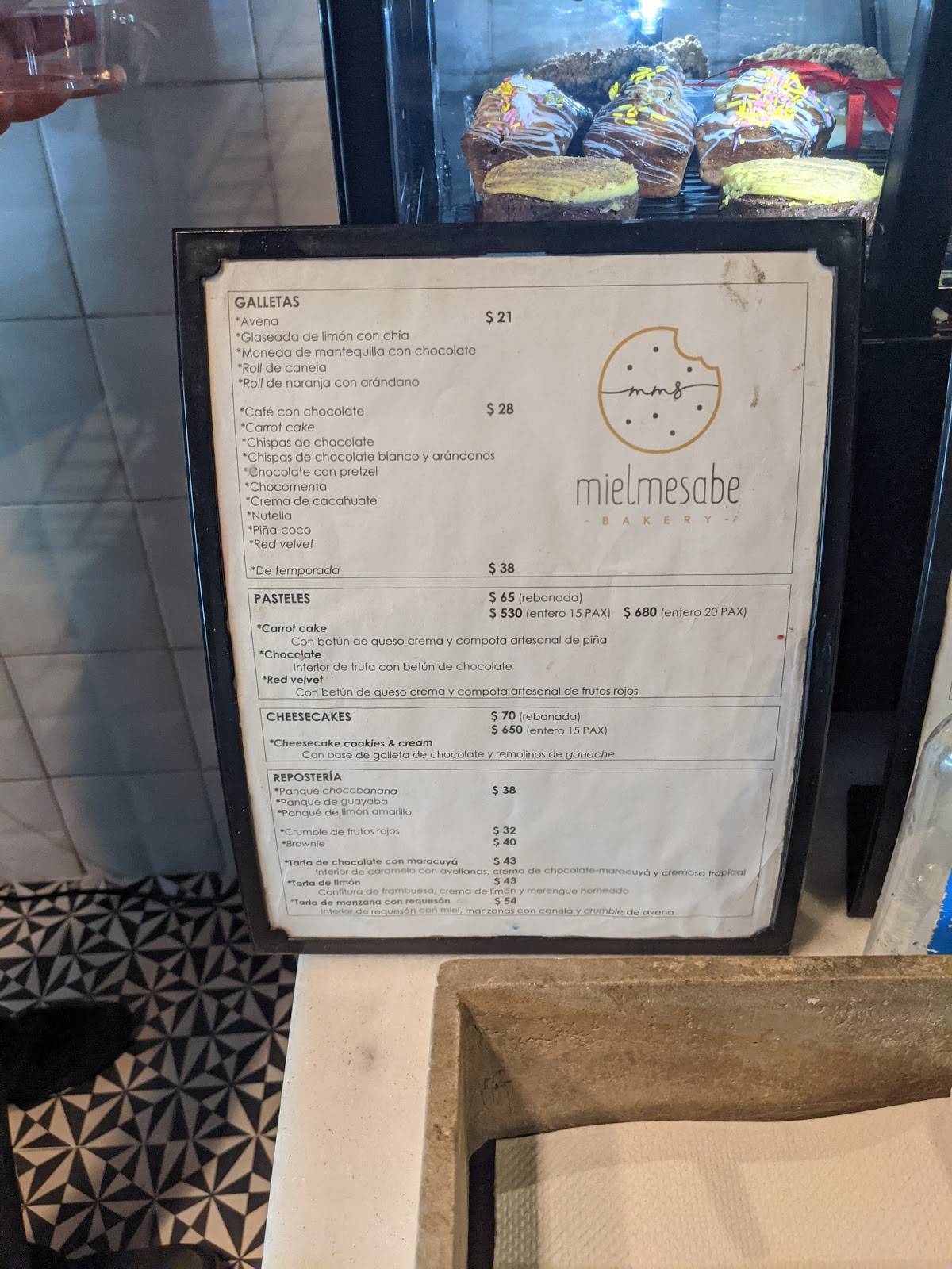Carta de Mielmesabe Bakery, Ciudad de México