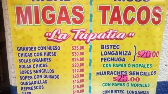Carta del restaurante Migas y Antojitos "La Tapatía", Mexico