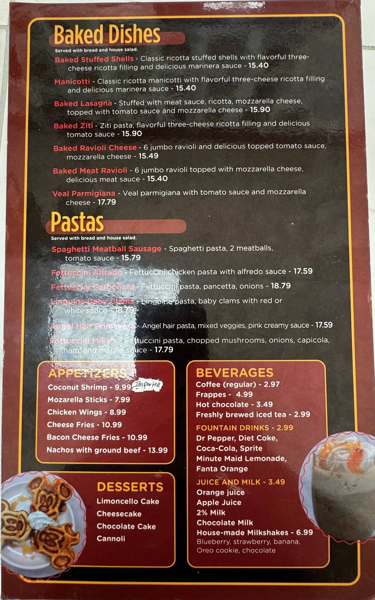 Menu at Mike's Breakfast Lunch & Dinner restaurant, Bossier City