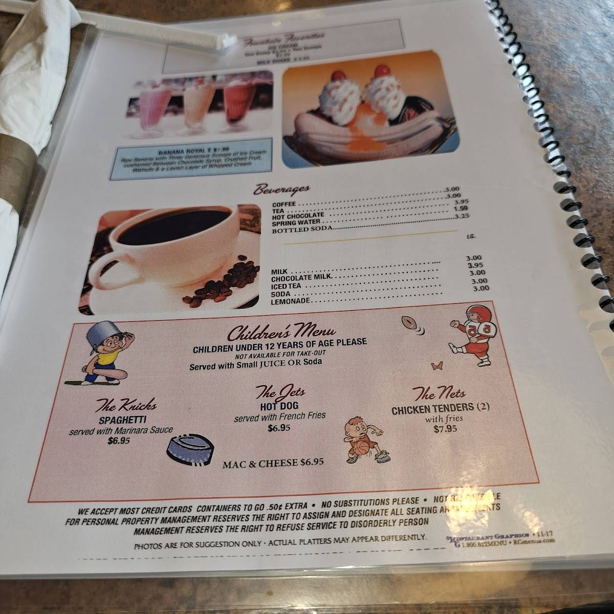 Menu at Mike's Diner cafe, Schenectady