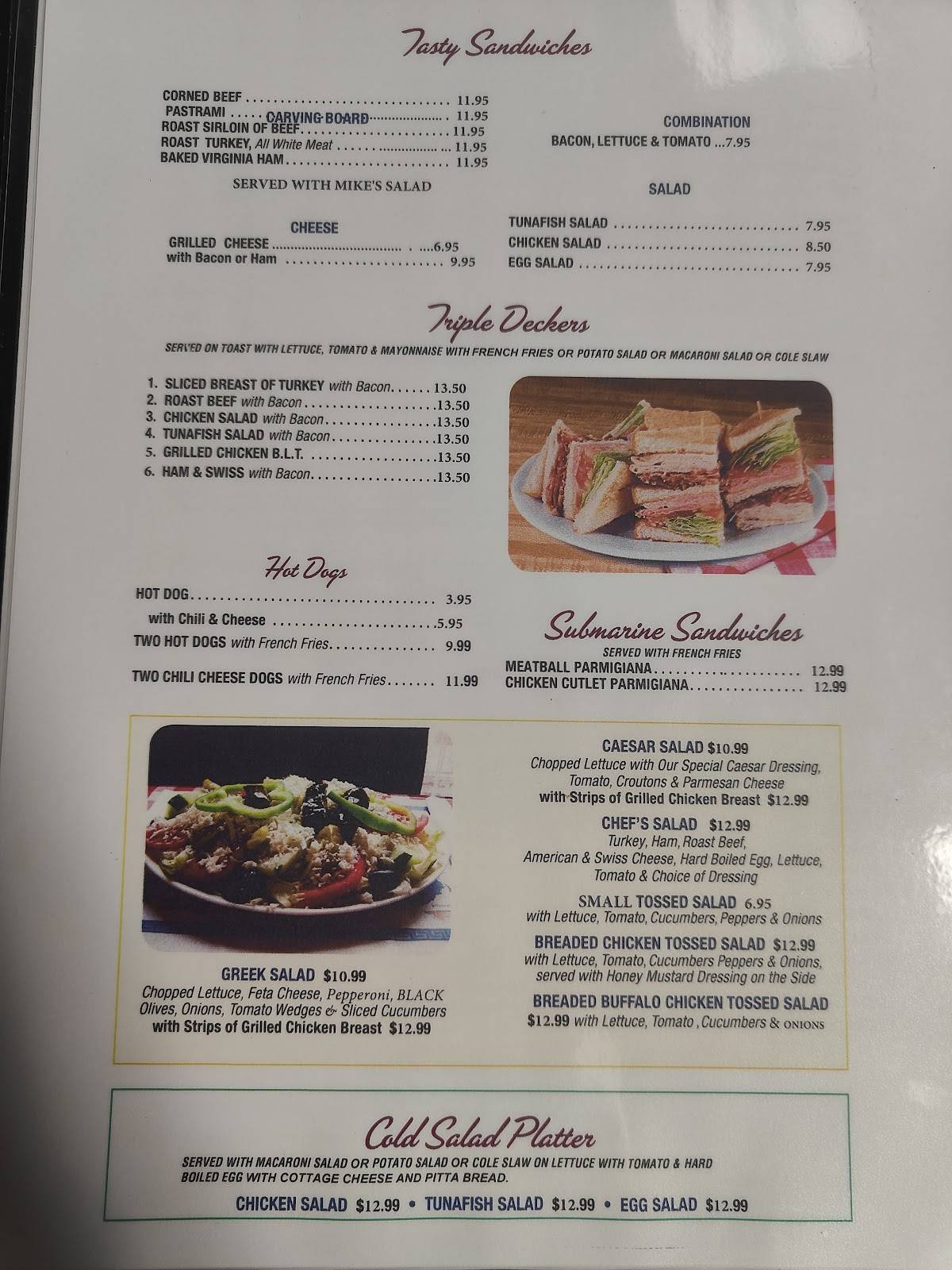 Menu at Mike's Diner cafe, Schenectady