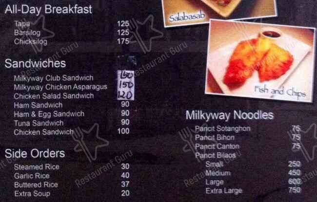 Menu at Milky Way restaurant, Las Pinas, Blk 1 Lot