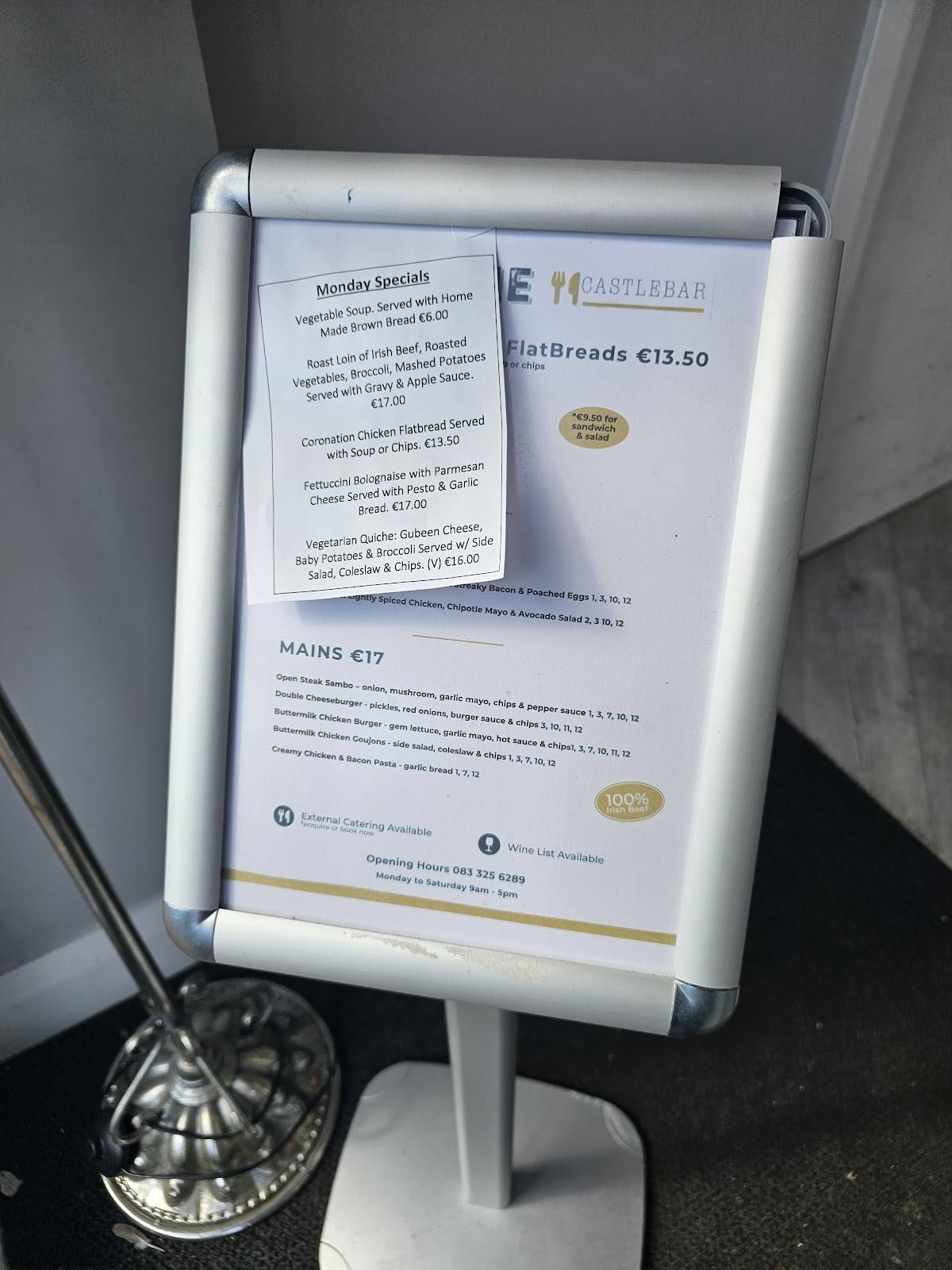 Menu at Mill Lane Castlebar, Castlebar