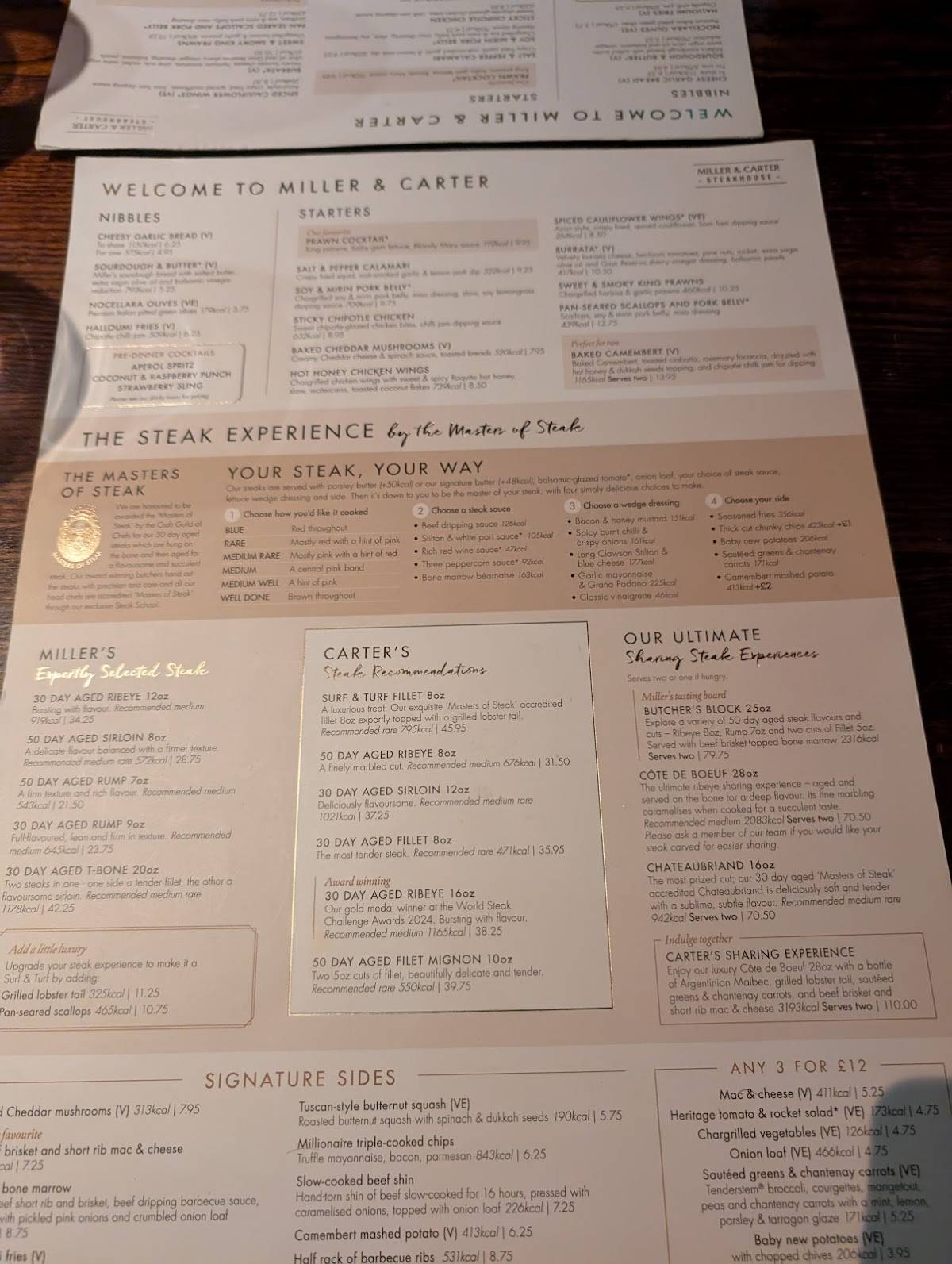 Menu at Miller & Carter Lancing steakhouse, Lancing