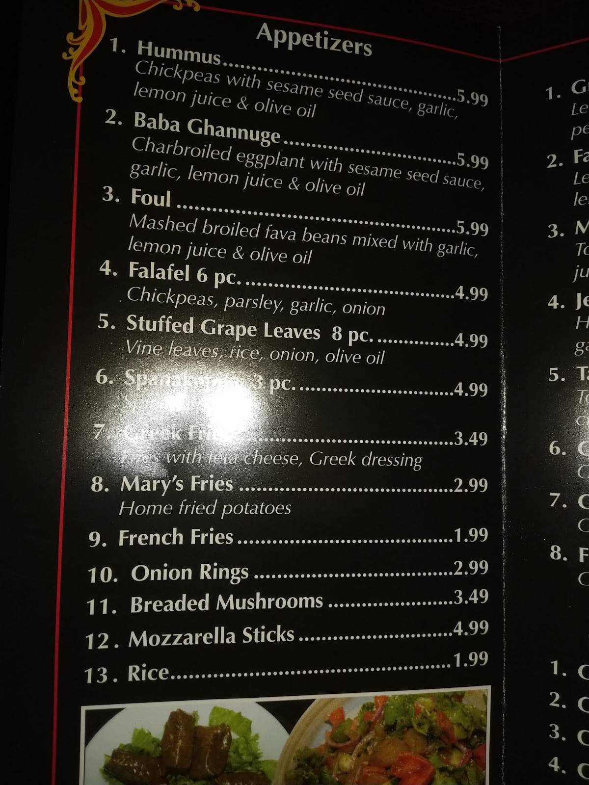 Menu at Milya Cafe, Blue Ash